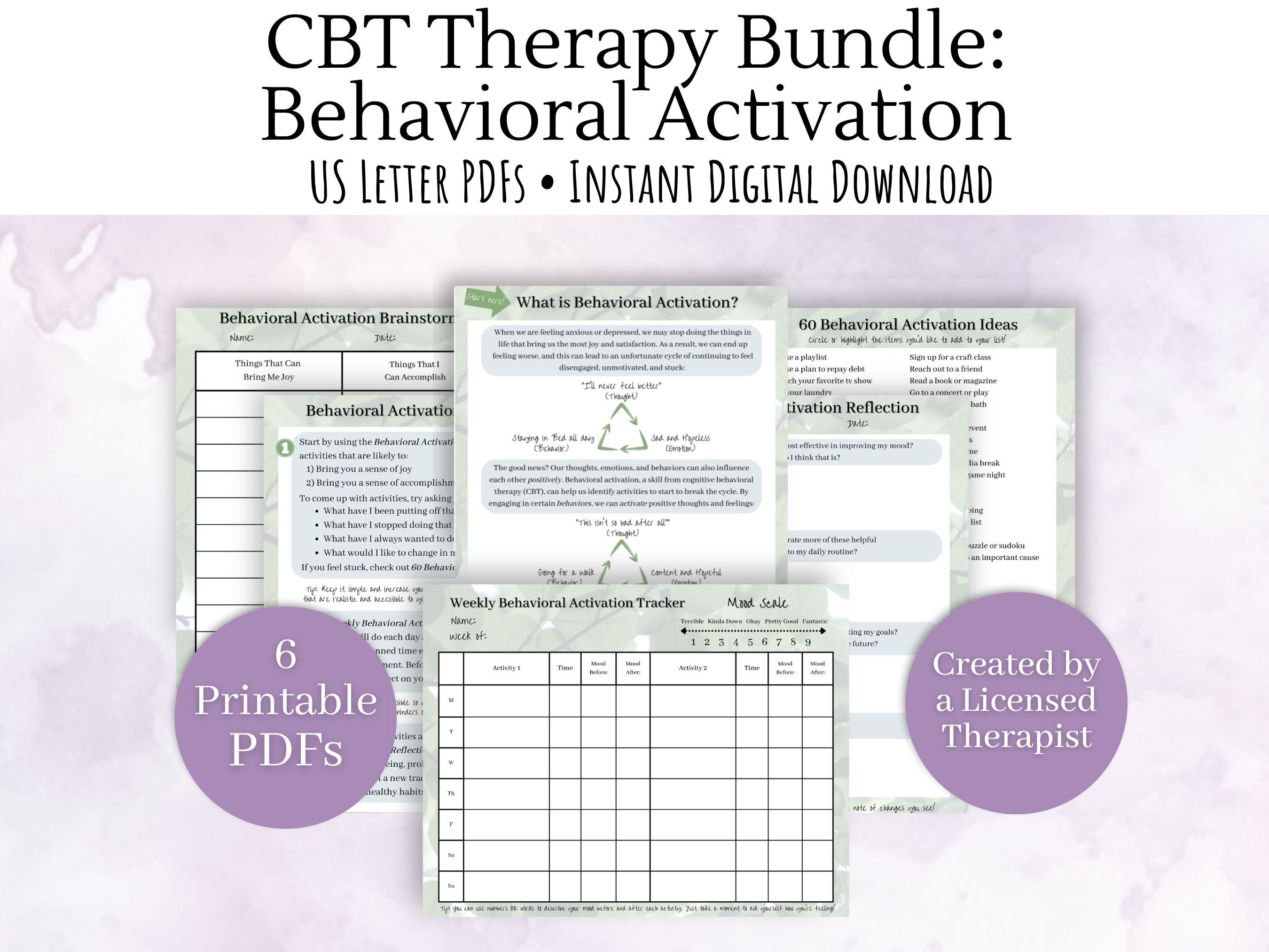 CBT Therapy Worksheets for Behavioral Activation Therapist Worksheets ...