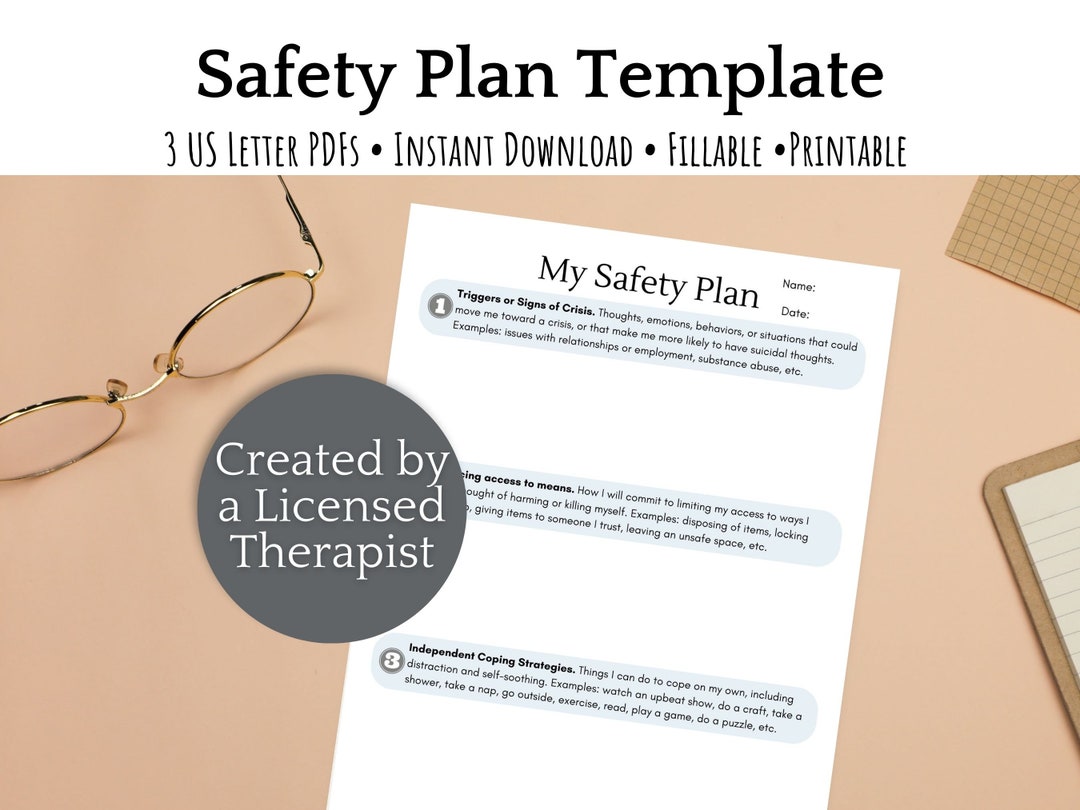Safety Plan Template Therapist Worksheet | Suicide Prevention Therapy ...