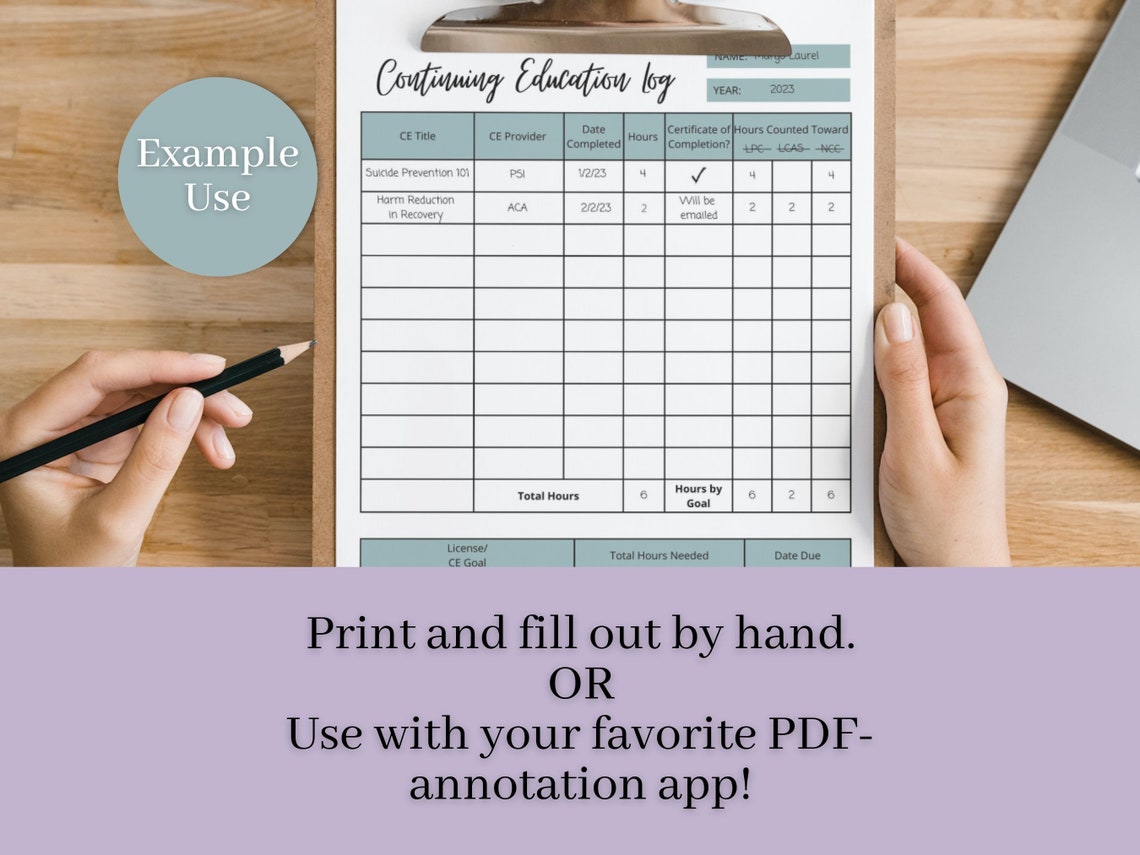Continuing Education Hours Log Printable Therapist CE Tracker ...