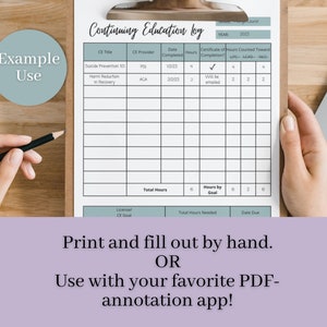 Continuing Education Hours Log Printable | Therapist CE Tracker ...