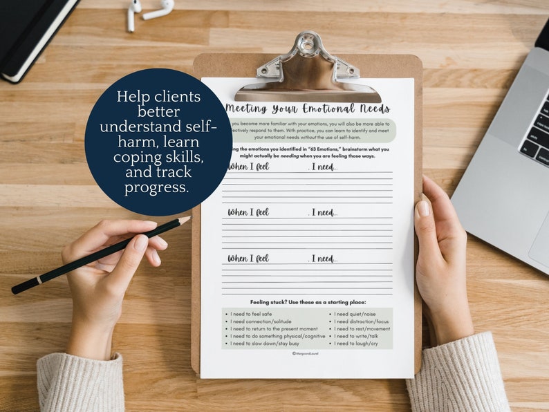 Self Harm Therapy Worksheets Bundle, CBT Therapy Tools for Self Injury ...