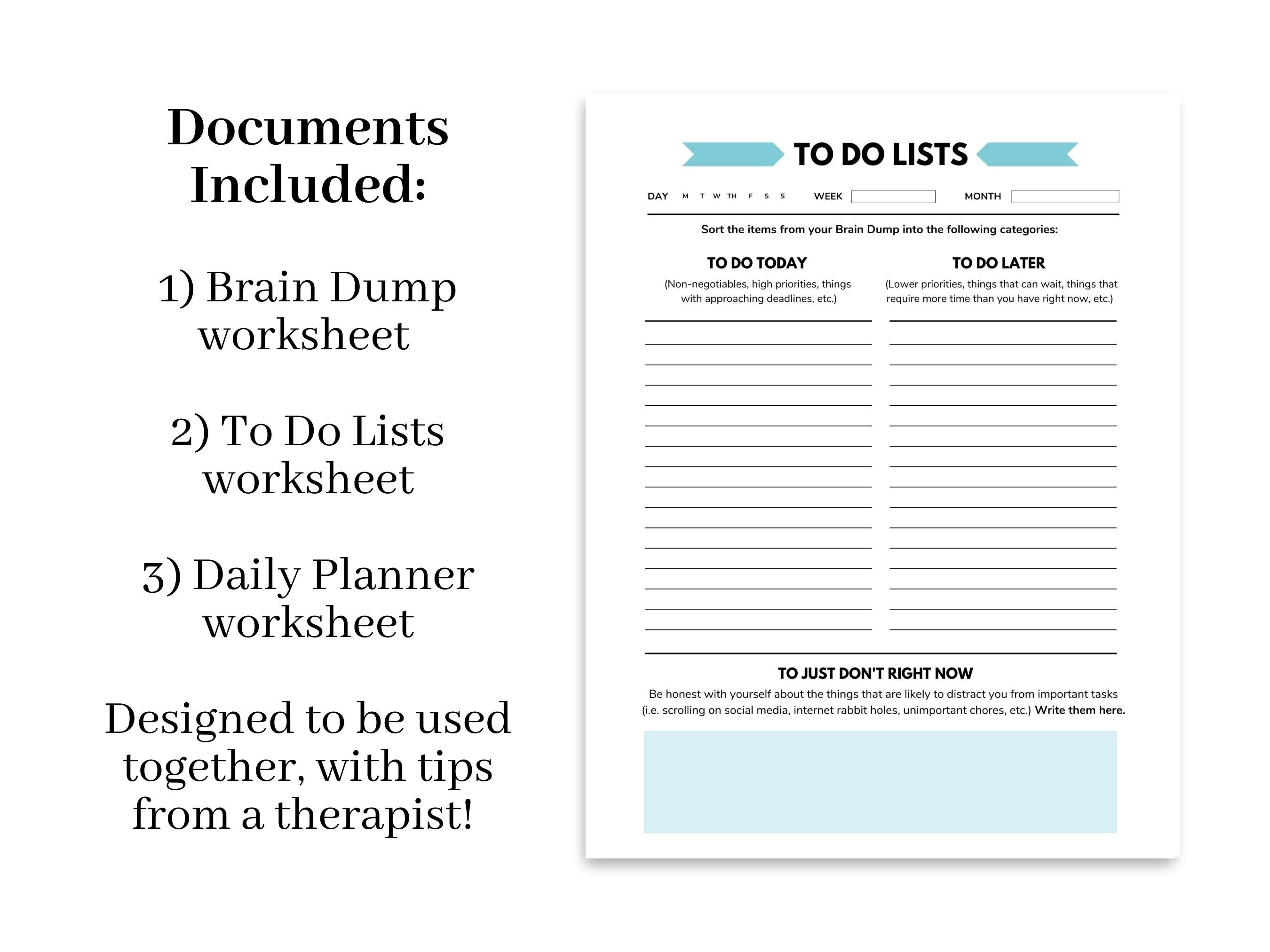 Brain Dump Printable ADHD Planner Adult Anxiety Worksheets, ADHD to Do ...