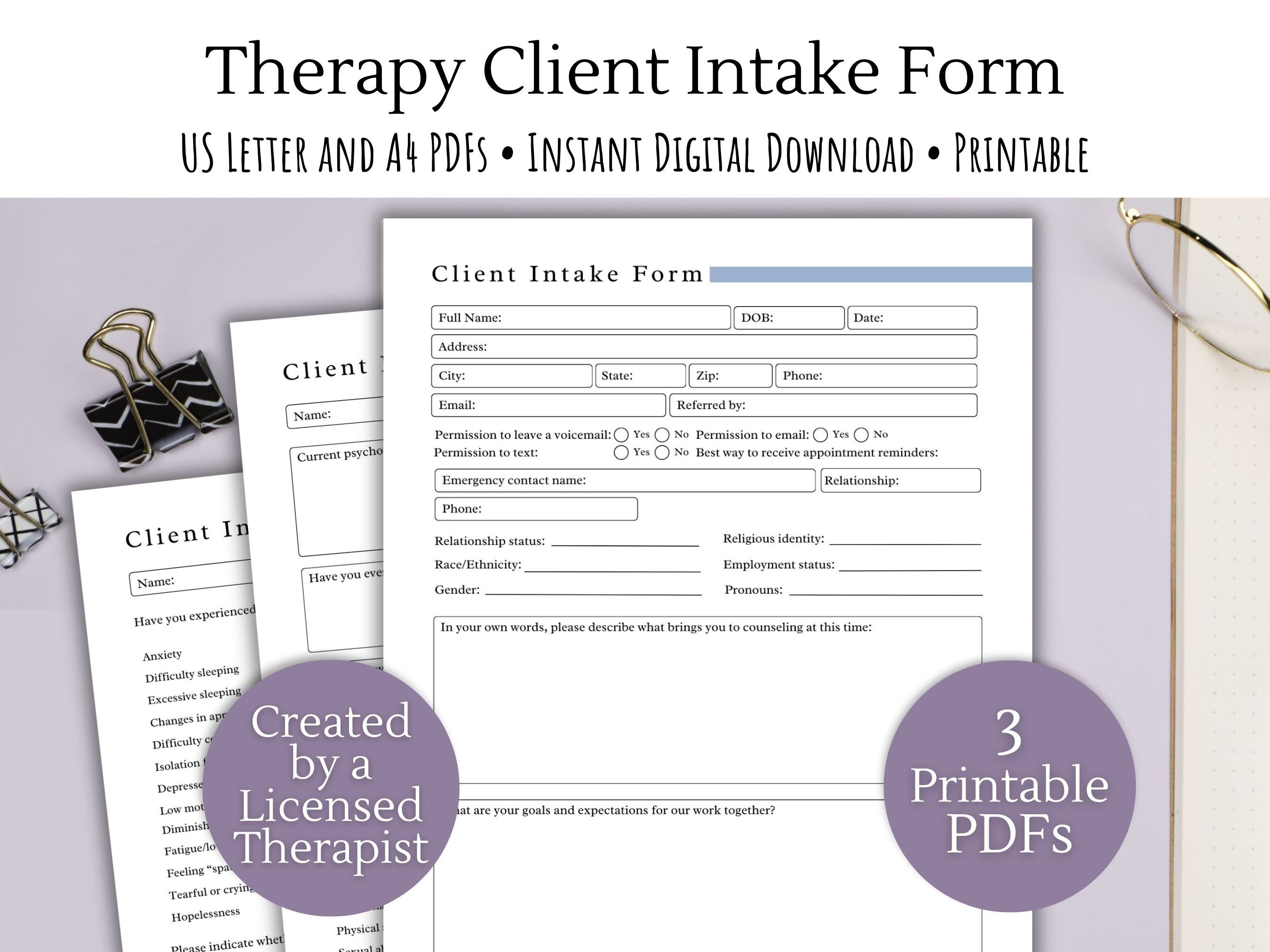 Therapy Client Intake Form Counseling Intake, Therapist Notes, Private ...