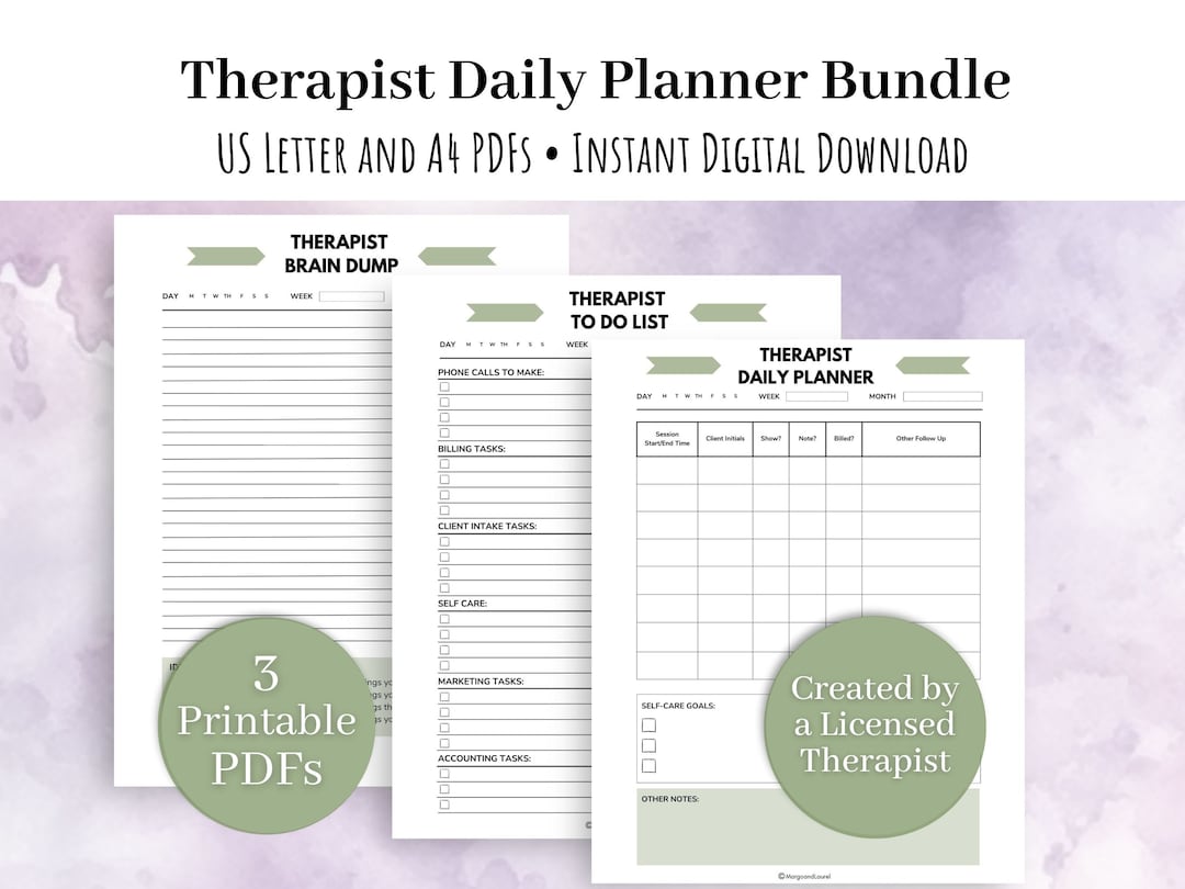 Therapist Daily Planner Bundle Printable Therapist Worksheet, to Do ...