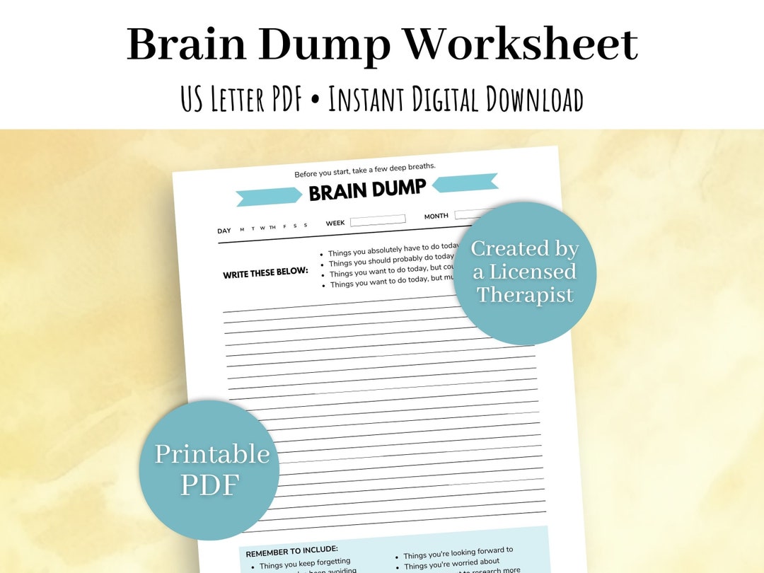 Printable Brain Dump Worksheet for Anxiety ADHD Brain Dump - Etsy