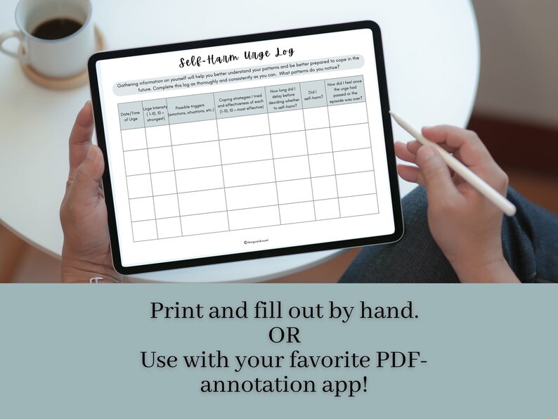 CBT Therapy Worksheets for Self Harm, Printable Therapy Journal, Self ...