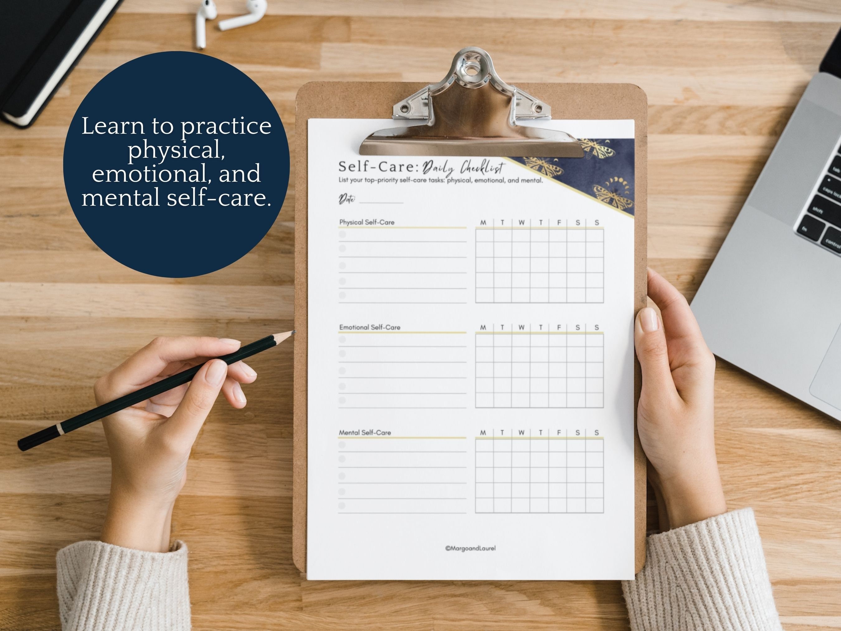 Self Care Planner With Moon Designs Wellness Journal, Mood Tracker ...