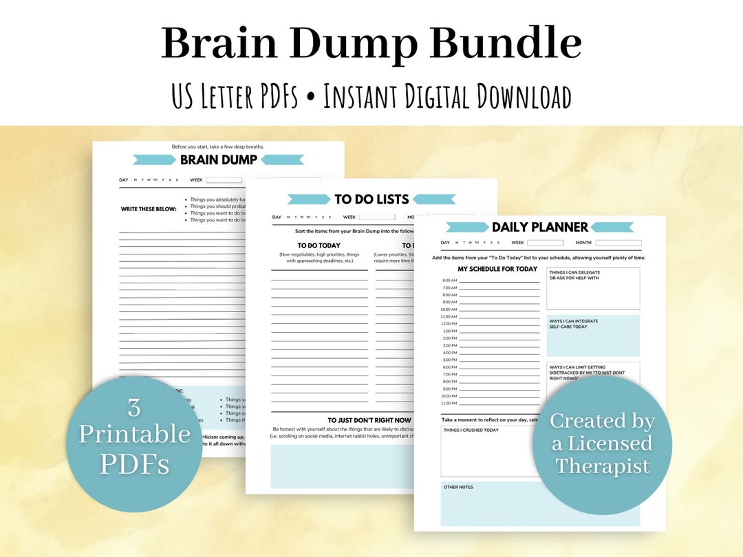 Brain Dump Printable ADHD Planner Adult | Anxiety Worksheets, ADHD to ...