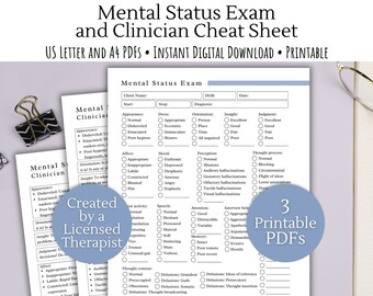 Mental Status Exam, MSE Cheat Sheet, Fillable Therapy Forms, Intake ...