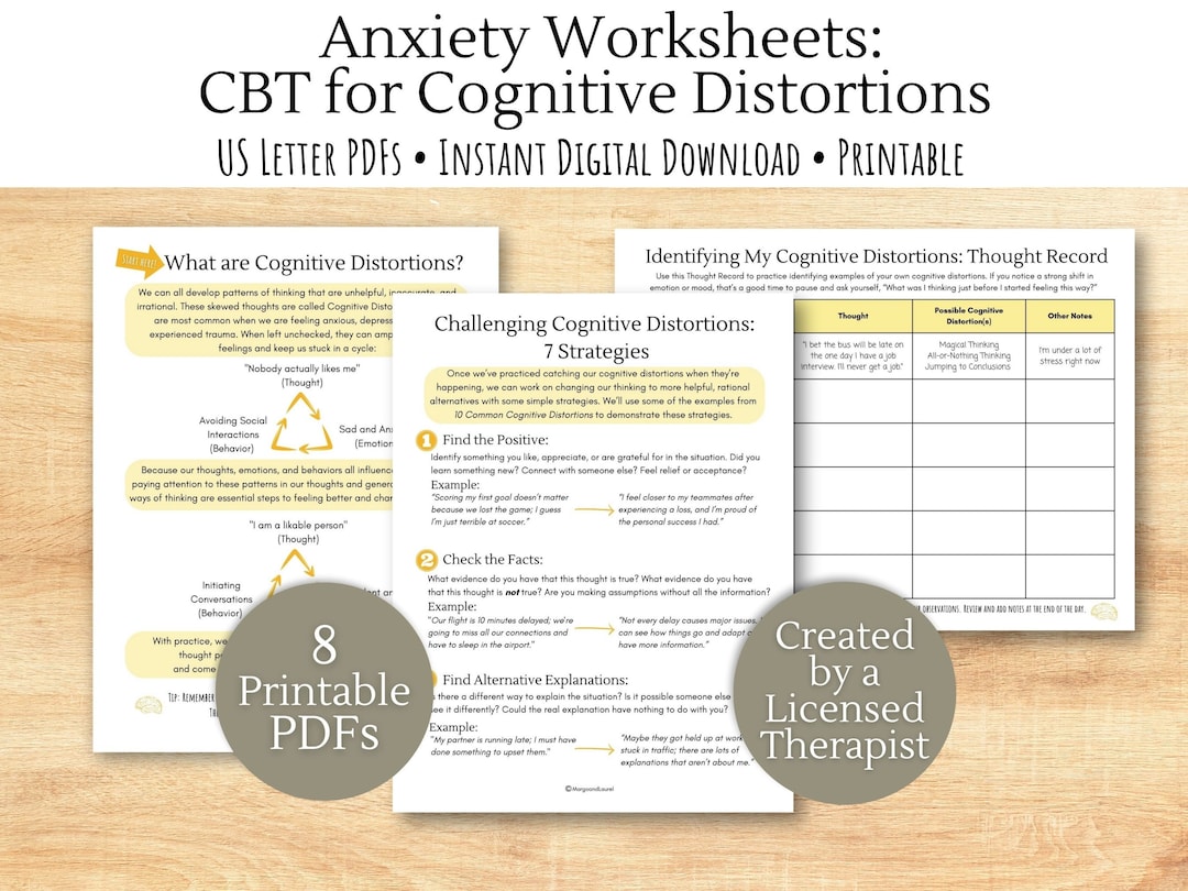 CBT Therapy Worksheets for Cognitive Distortions CBT Worksheets for ...