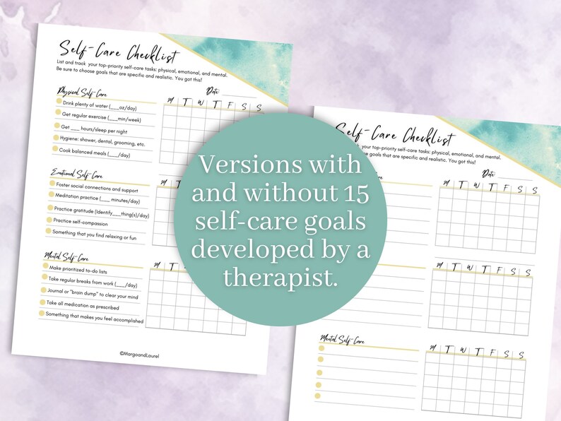 Self Care Checklist Printable Mental Health Habit Tracker, Therapy ...