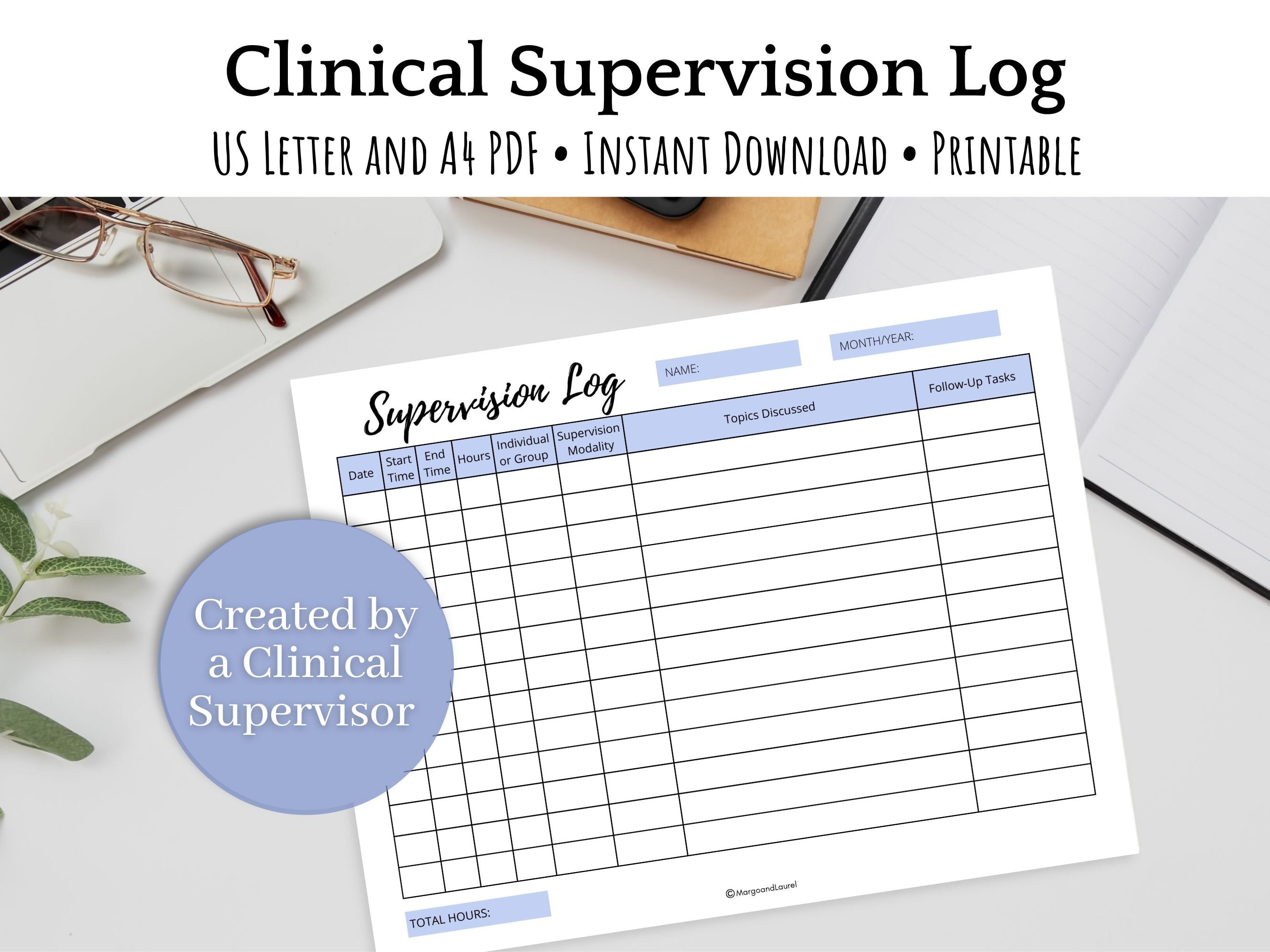 Clinical Supervision Hours Log | Therapist Worksheet, School Counselor Tracker, Psychologist ...