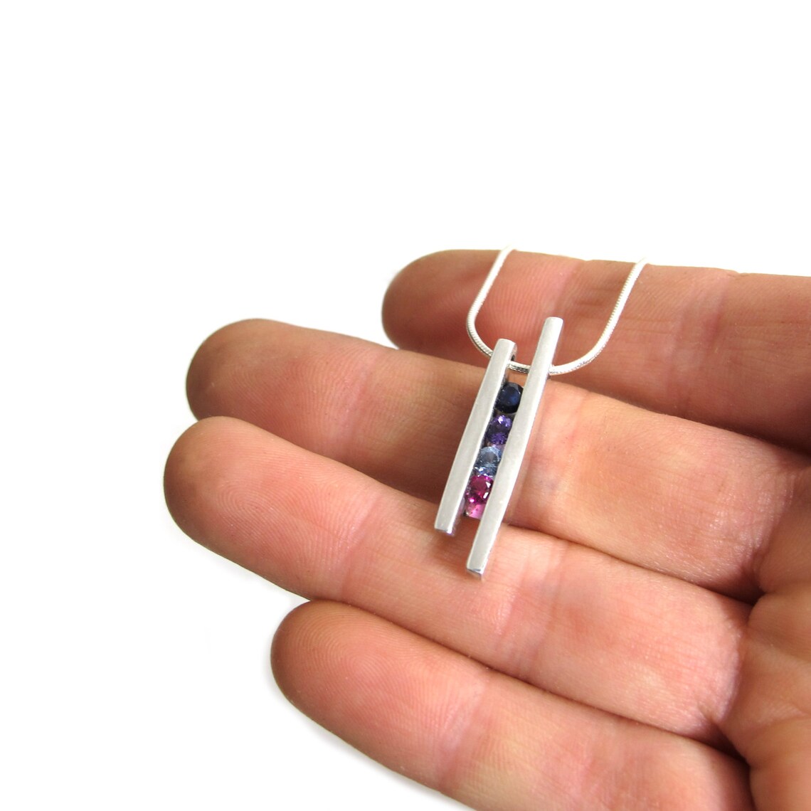 Four Gemstone Necklace Pendant - 4 Stone Birthstone Necklace - Colorful ...