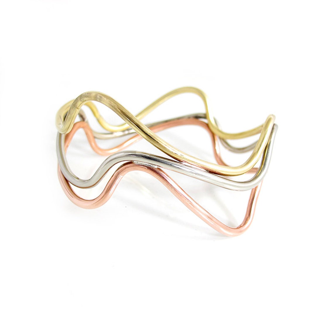Mixed Metal Wire Wave Bangle Wavy Bangle Tri Metal Bangle - Etsy