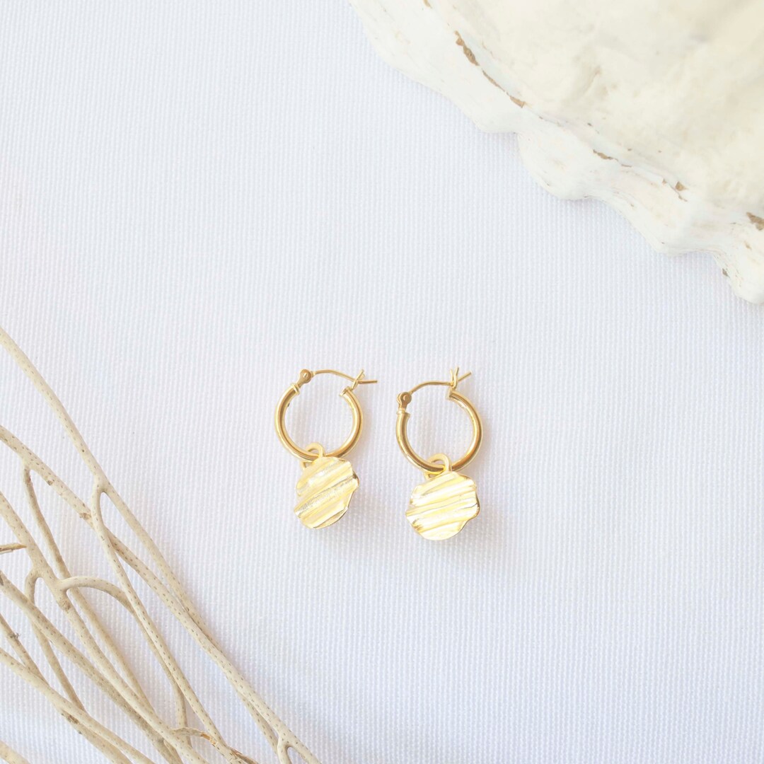 15mm Gold Hoops With Charms, Small Gold Hoops, Clip Down Hoops Gold ...