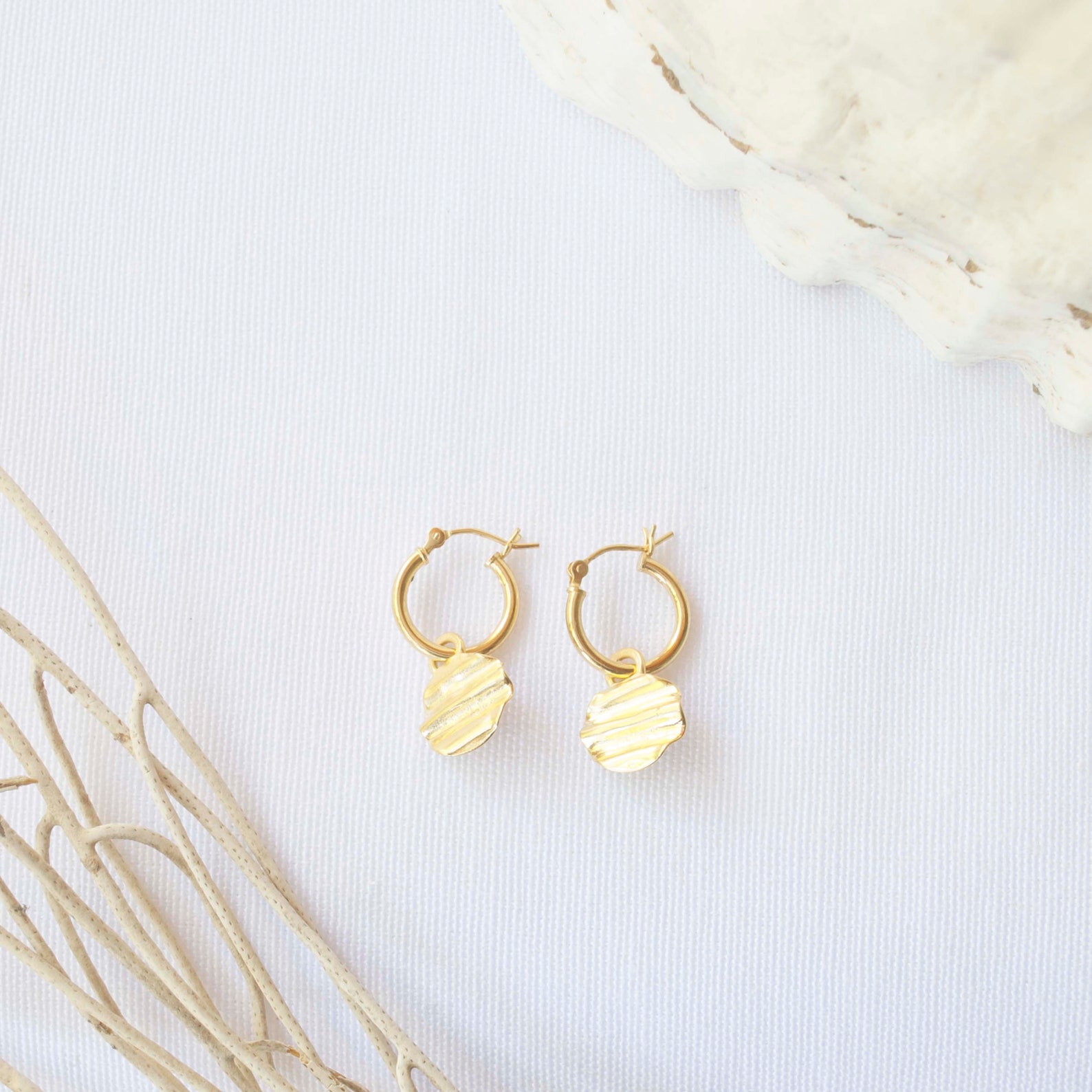 15mm Gold Hoops With Charms, Small Gold Hoops, Clip Down Hoops Gold ...