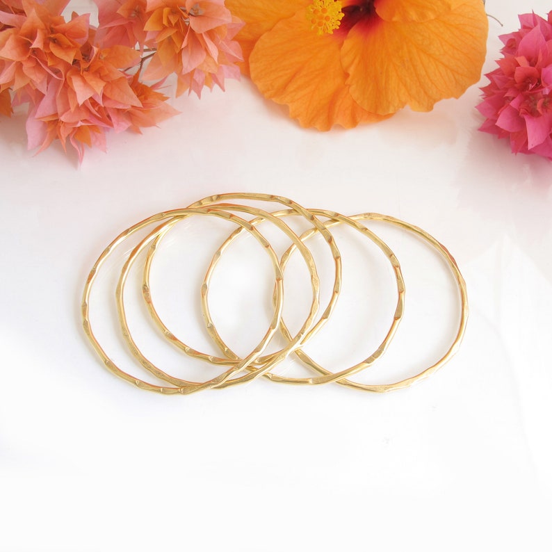 Hammered Gold Bangles Single 18kt Gold Plated Stacking - Etsy