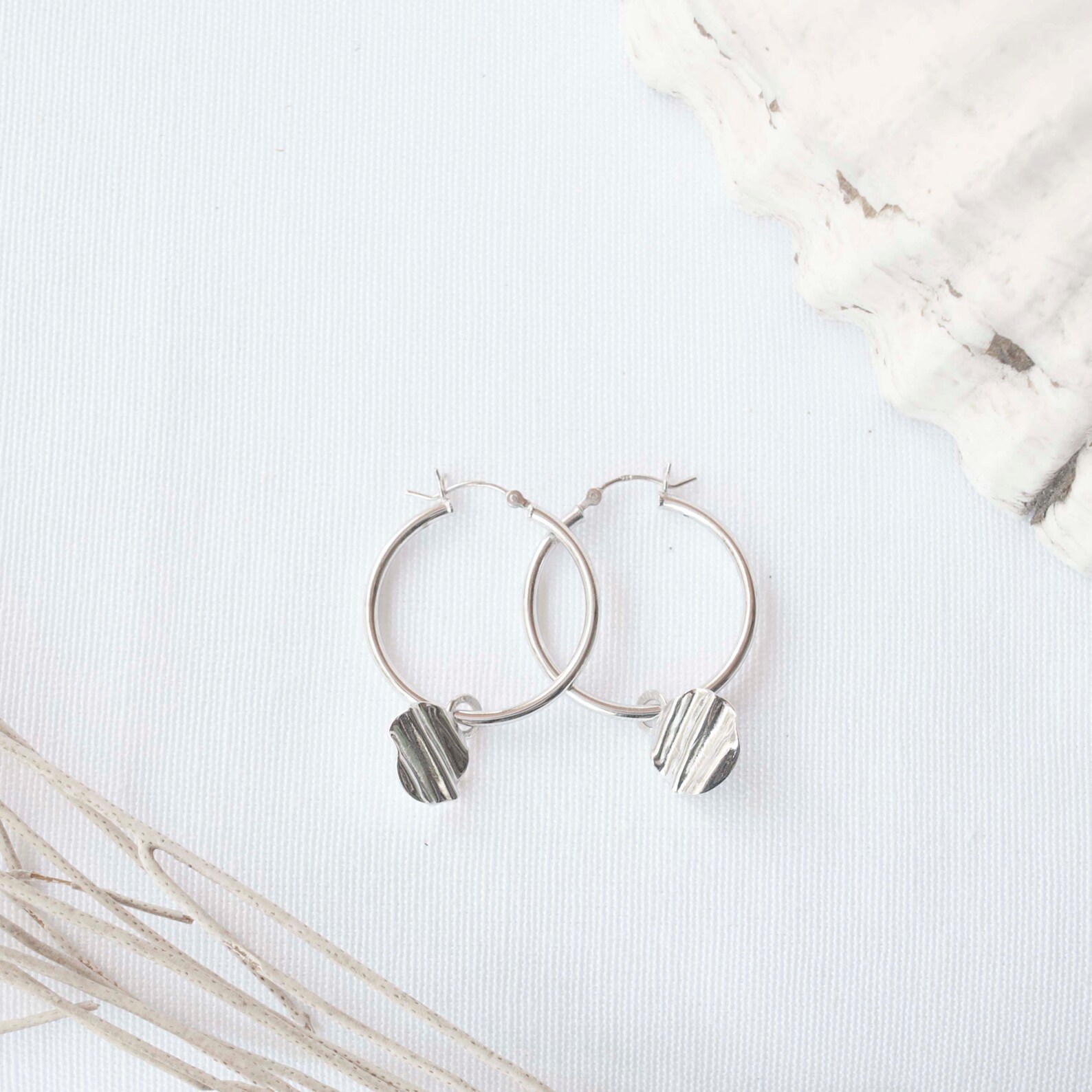 28mm Silver Hoops With Charms, Large Silver Hoops, Sterling Silver Clip ...