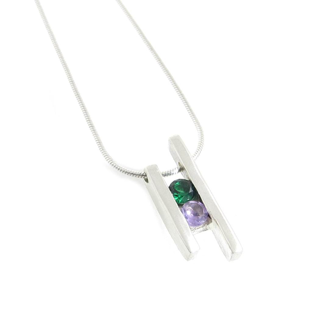 Two Children Birthstone Necklace - Two Gemstone Birthstone Pendant ...