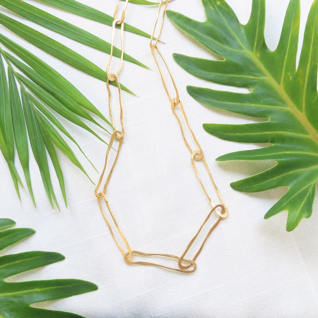18kt Gold Plated Elongated Loops Necklace 3 Micron Heavy Plated Boho ...