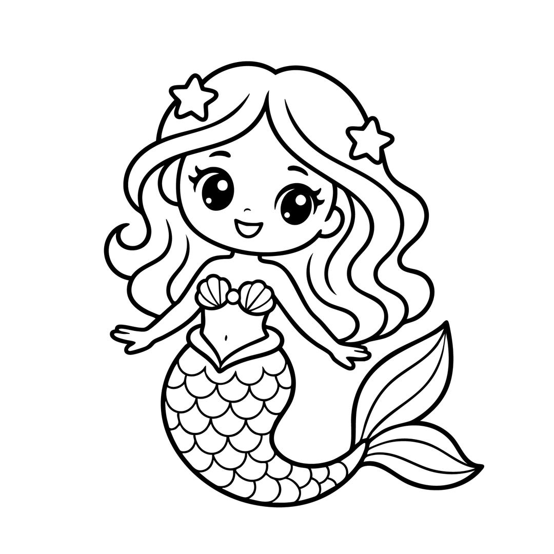 Cute Mermaid SVG, Chibi Mermaid Outline, Kawaii Girl Mermaid Clipart ...