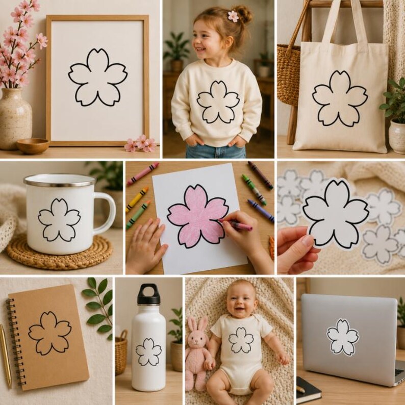 Cherry Blossom SVG Minimalist Sakura Flower Outline for Cricut Spring ...