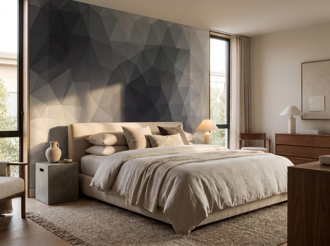 Gray 3D Geometric Wall Mural, Low Poly Peel and Stick Vinyl - Etsy