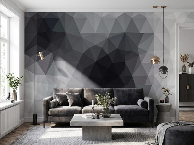 Gray 3D Geometric Wall Mural, Low Poly Peel and Stick Vinyl - Etsy
