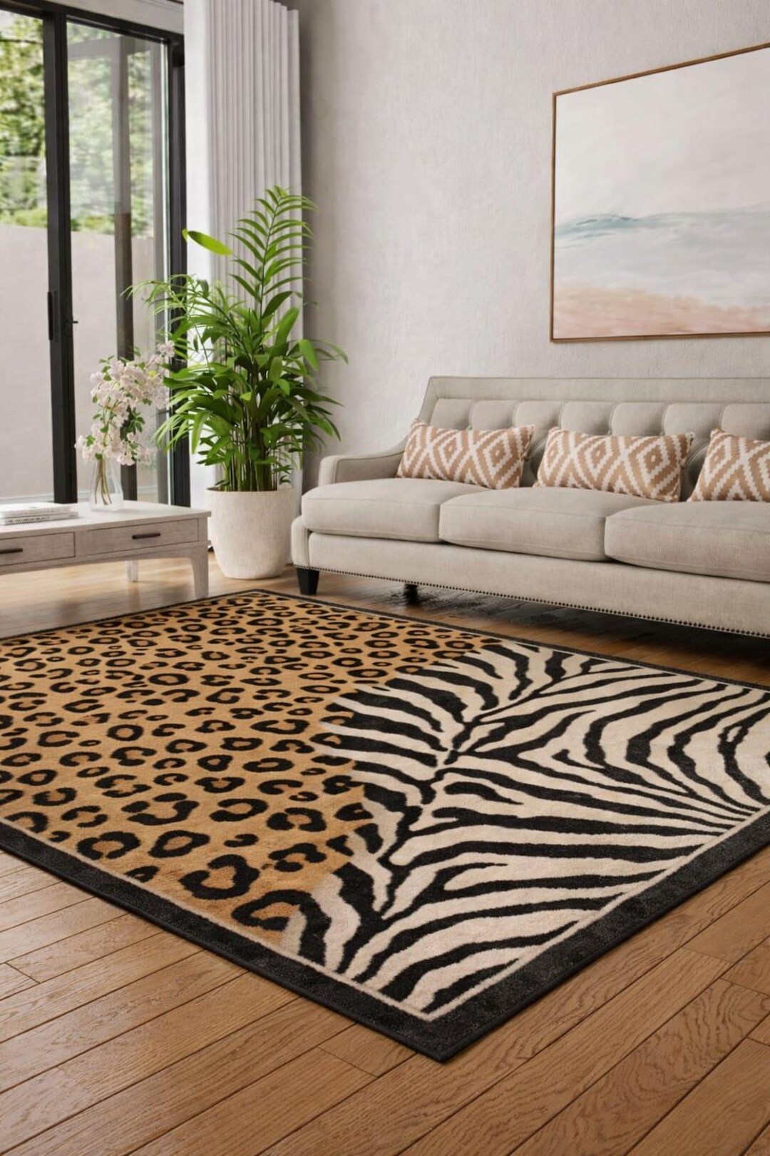 Luxury Safari Animal Print Rug, Leopard Zebra Area Rug, Modern Handmade ...