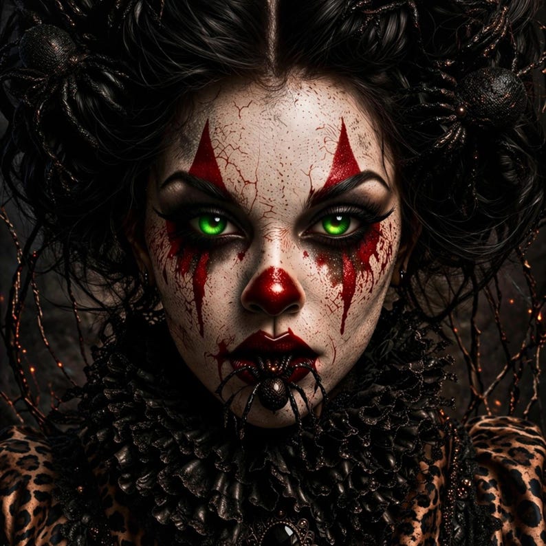 Gothic Clown Wall Art, Clown Queen Portrait, Horror Printable, Macabre ...