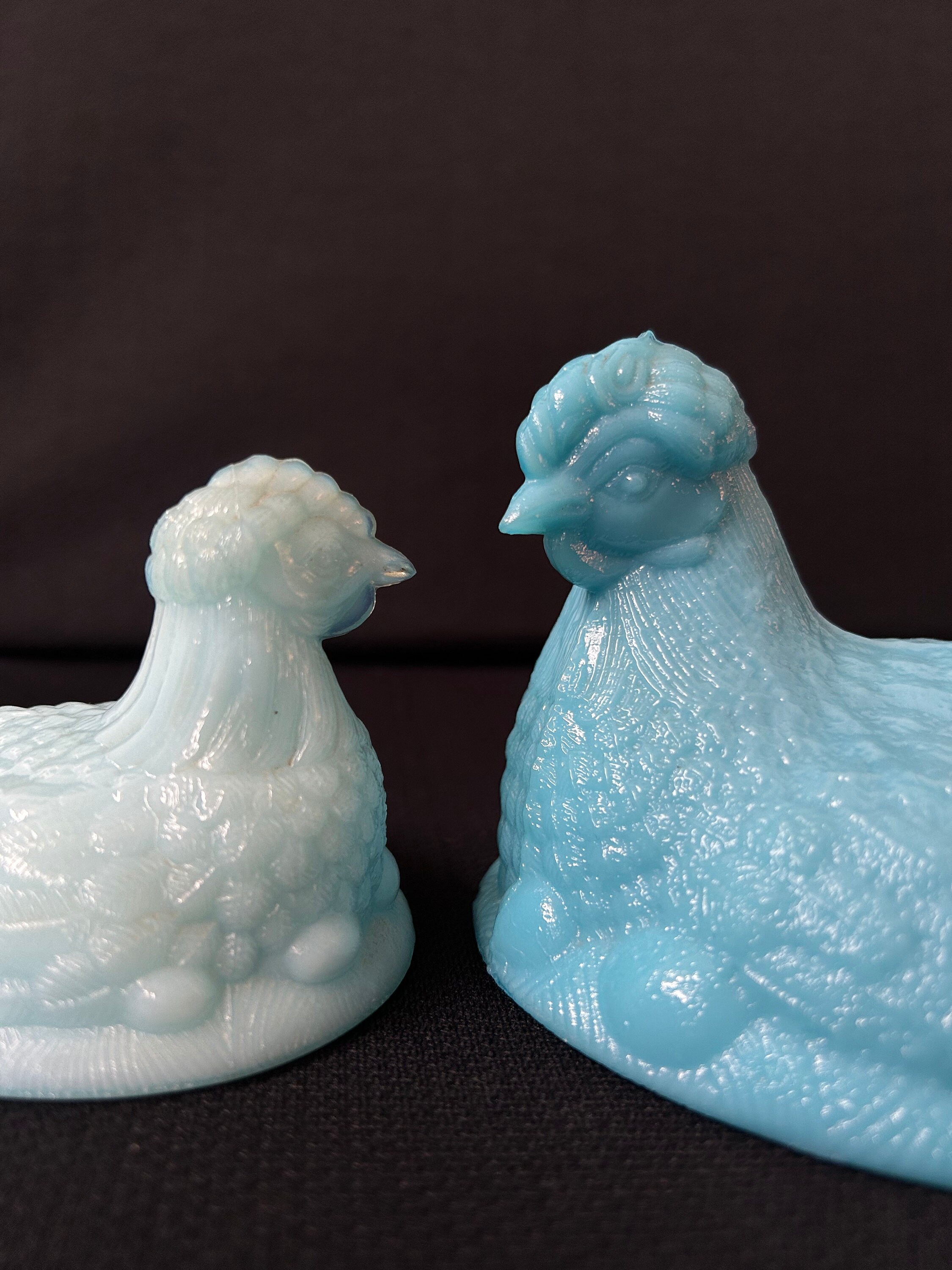 Vintage French Hen on the Nest Blue Milk Glass Lidded Box Trinket Set ...