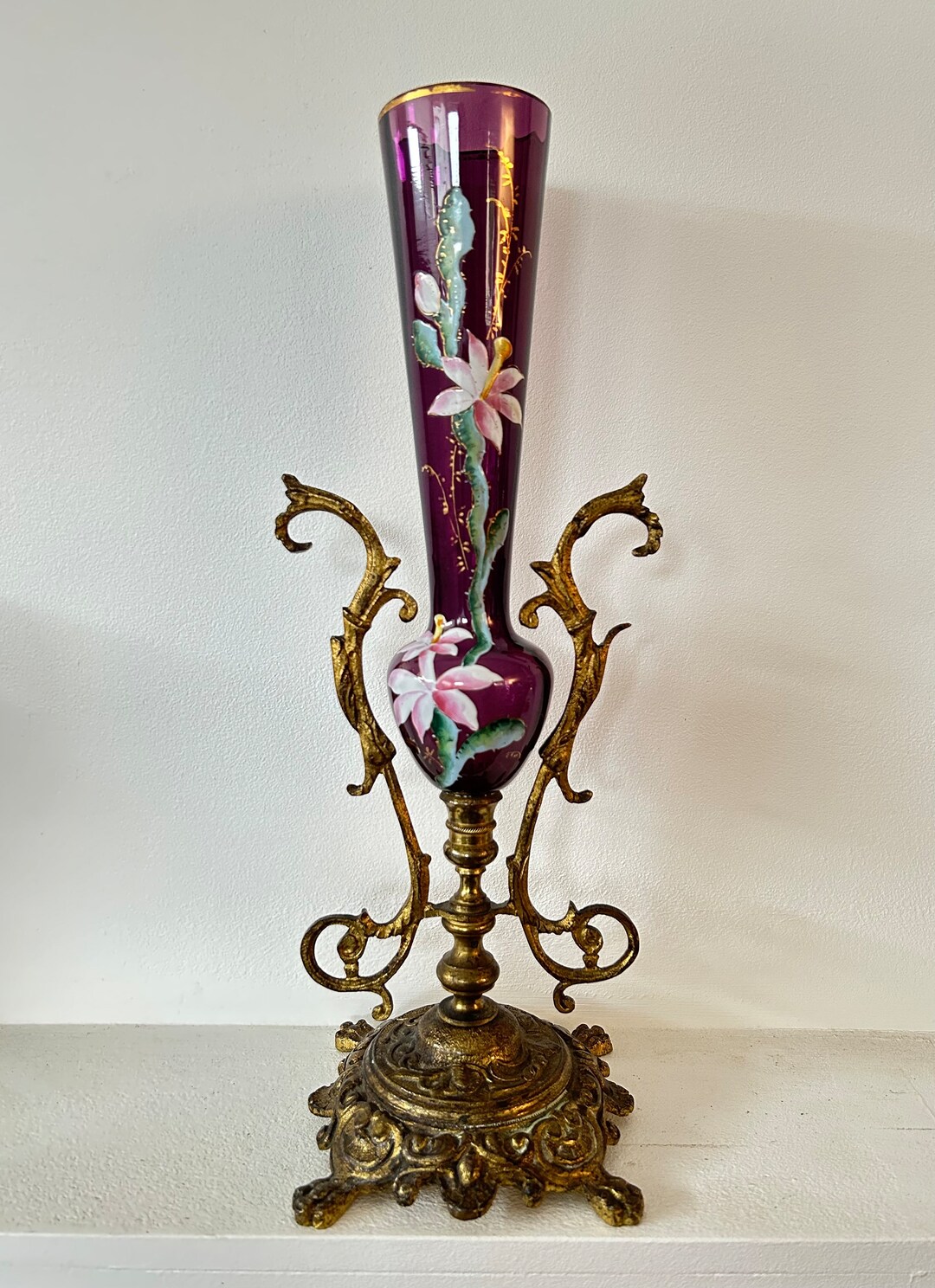 Antique 19th Century French Enameled Glass Vase - Etsy