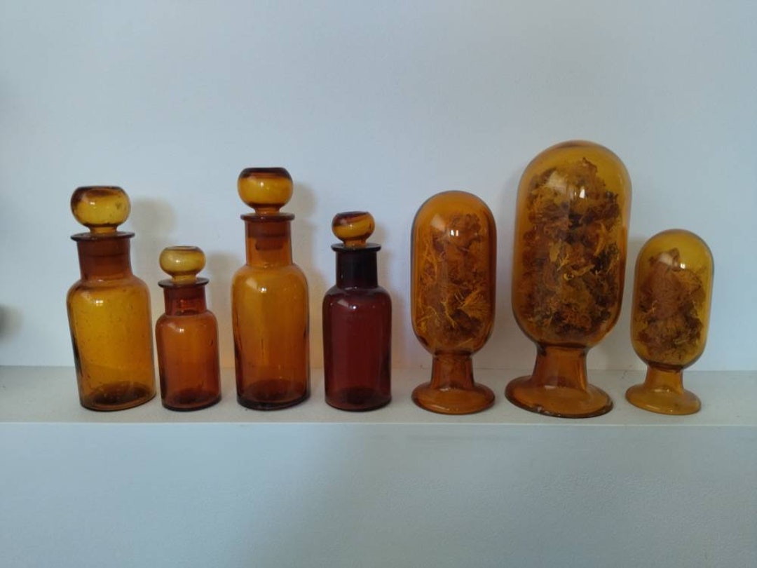 Set of 7 Antique Pharmacy Bottles - Etsy