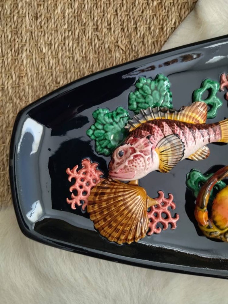Large Vintage Majolica Barbotine French Palissy Wall Plate Fish Dish - Etsy