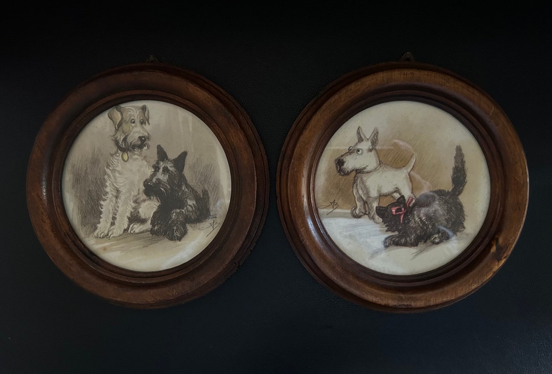 Vintage Small Round Frames With Dog Prints - Etsy