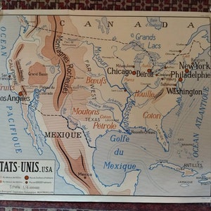 Vintage Geography Double Sided Poster French School Map USA / - Etsy