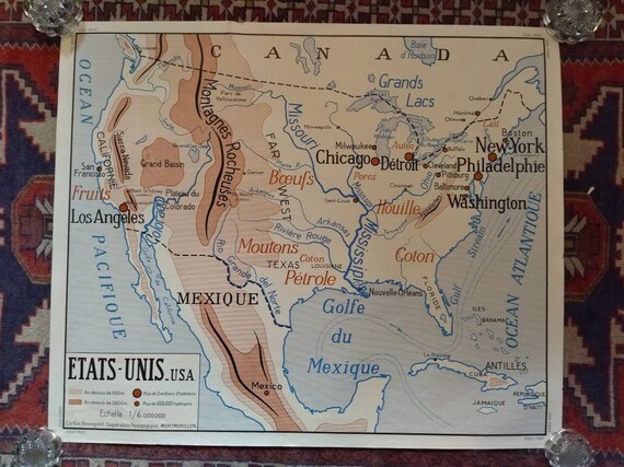 Vintage Geography Double Sided Poster French School Map USA / - Etsy