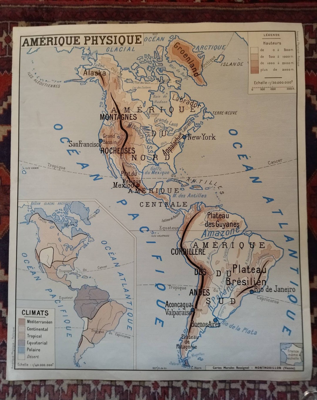 Vintage Geography Double Sided Poster French School Map USA America - Etsy