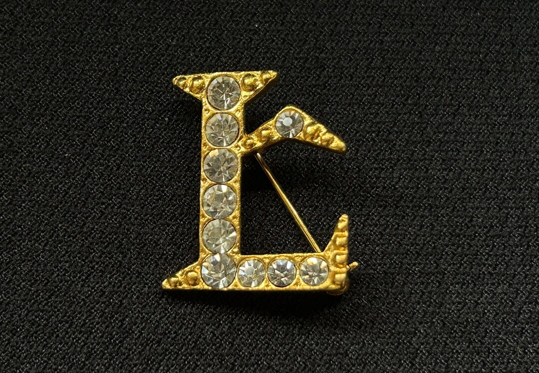 Lancome Gold Tone L Brooch - Etsy