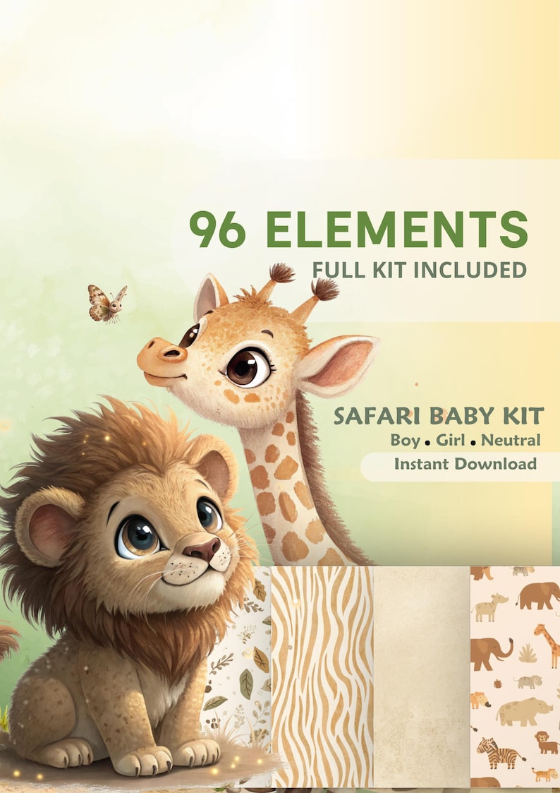 Safari Baby Clipart Bundle, Jungle Animals, Baby Shower Decor (instant ...