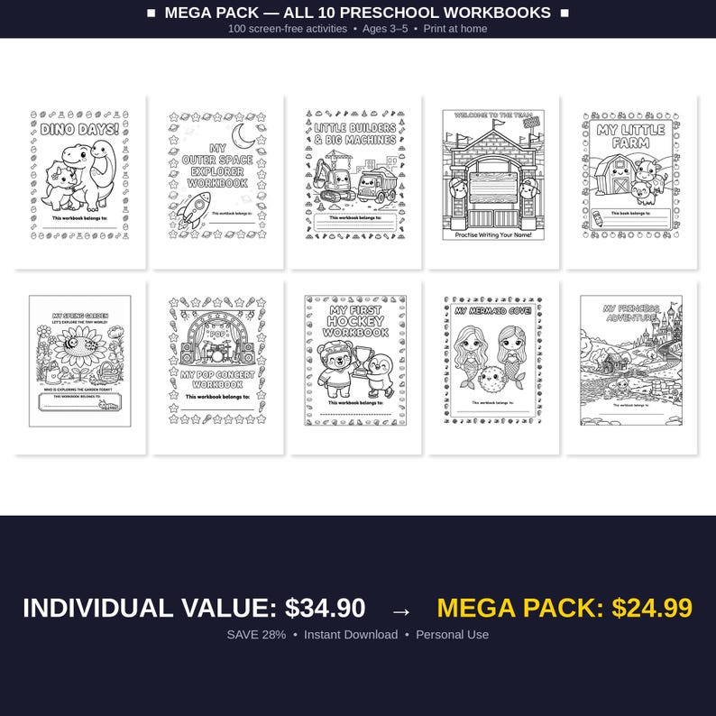 Preschool Activity Workbook Mega Pack | 10 Printable Pdfs for Ages 3-5 ...