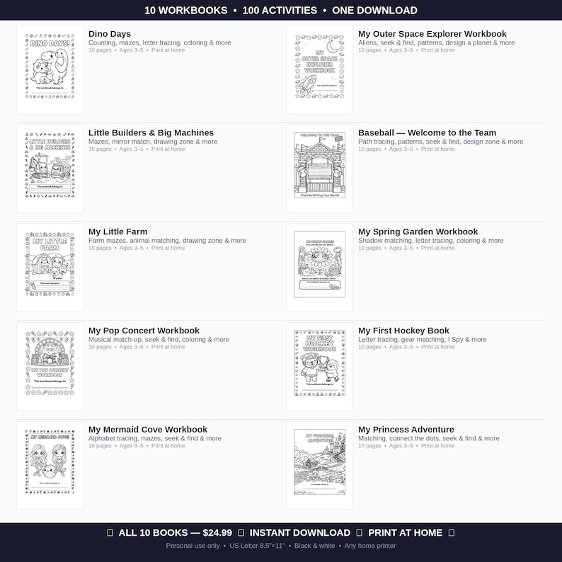 Preschool Activity Workbook Mega Pack | 10 Printable Pdfs for Ages 3-5 ...