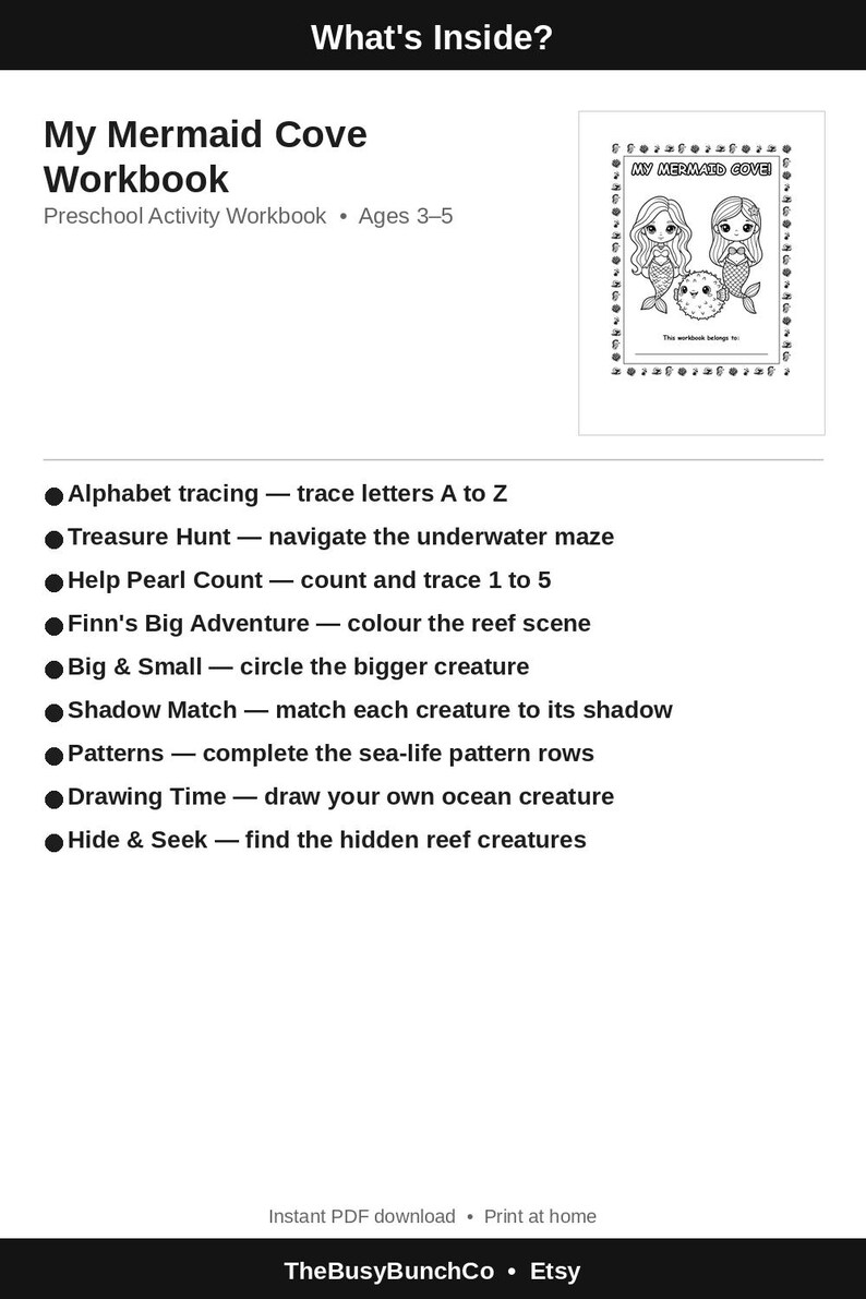Mermaid Cove Preschool Activity Workbook | Printable PDF for Ages 3-5 ...