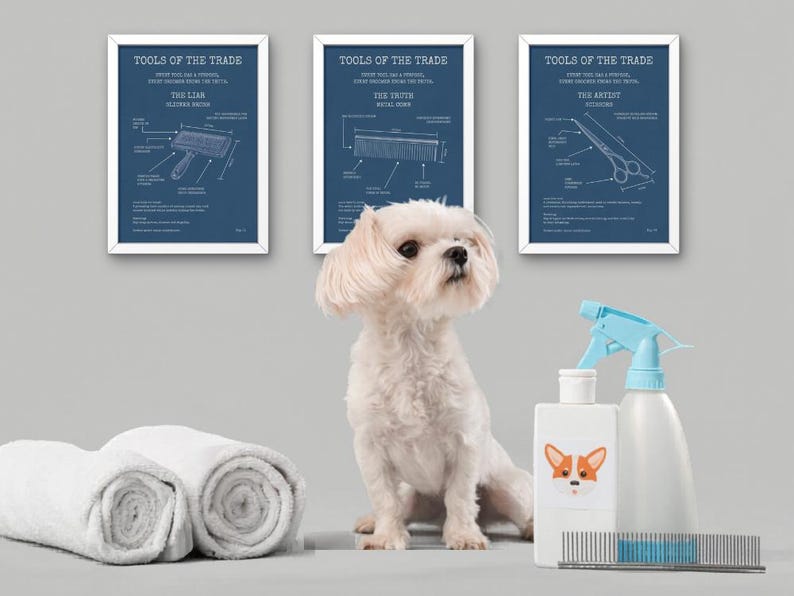 Dog Grooming Blueprint Print, Grooming Scissors Poster, Groomer Gift ...