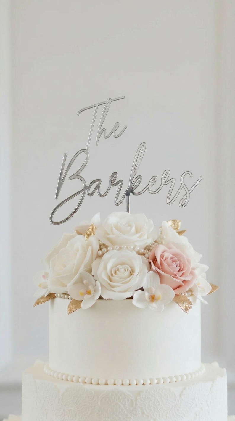 Elegant Personalized Wedding Cake Topper – Custom Script Name (gold ...