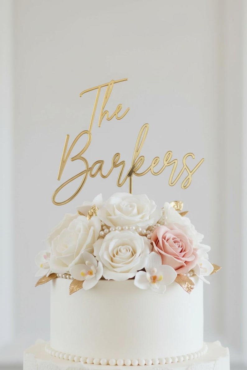 Elegant Personalized Wedding Cake Topper – Custom Script Name (gold ...