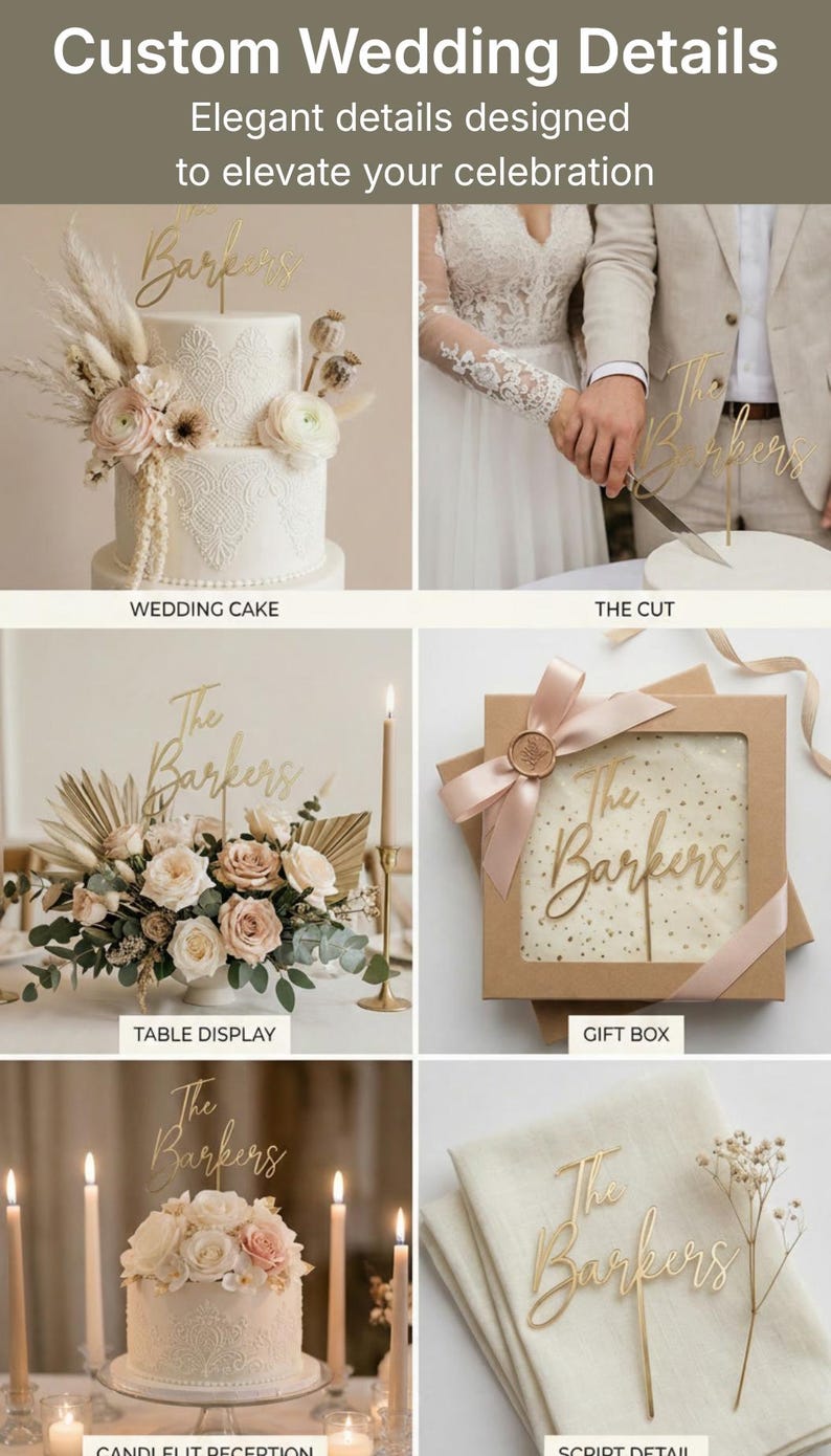 Elegant Personalized Wedding Cake Topper – Custom Script Name (gold ...