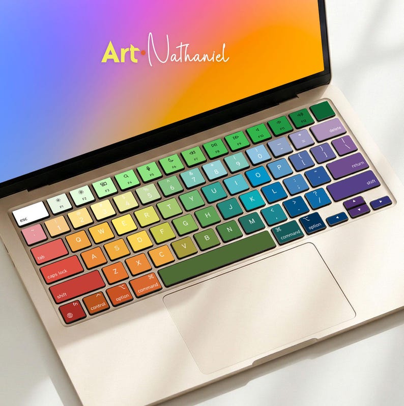 Rainbow Gradient Keyboard Decal, Aesthetic Pastel Keyboard Stickers ...