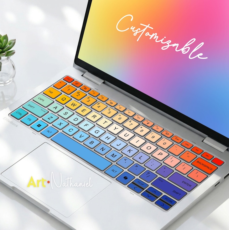 Hp Laptop Blue Orange Warm Tones Keyboard Skin Gradient Arabic Gift ...