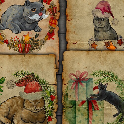 DIGITAL Christmas Cats Junk Journal Pages Vintage Christmas - Etsy